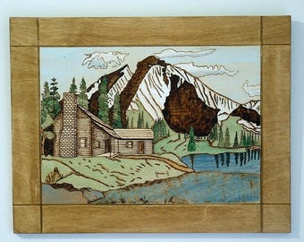 Log cabin painting | Etsy