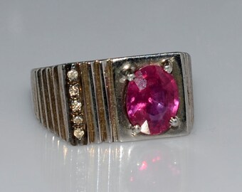 Mens Ruby Diamond Ring in 925 Sterling Silver