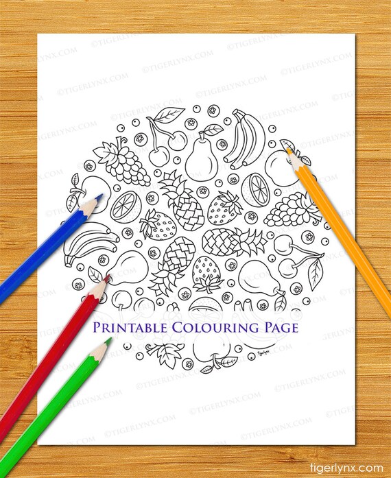 Fruit Mandala Printable Colouring Page Cute Food Cartoon