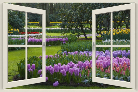 Wall mural window self adhesive Holland garden open window