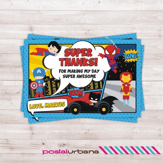 Items similar to Superheroes thank you card, Superhero thank you card ...