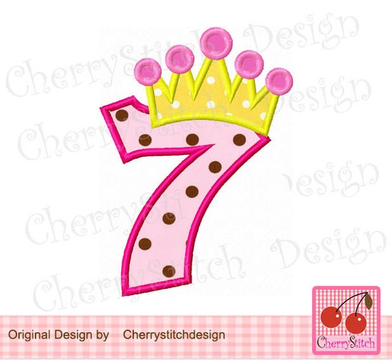 Girl Number 7 with CrownBirthday number 7 embroidery