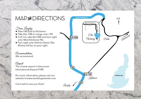 Custom Wedding Directions and Map Information Printable