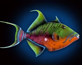 tropical fish art trigger fish art humuhumu art ocean art