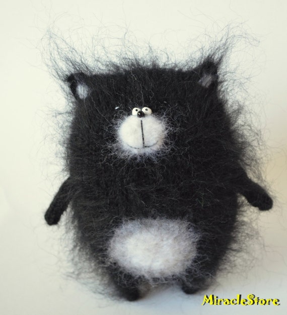 Black Knitted Cat stuffed cat softie cat hand knit animal