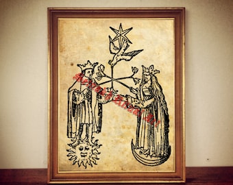 Alchemy print Sun and Moon symbol alchemical illustration