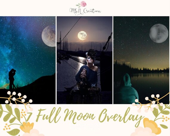 7 Full Moon Overlays Photoshop Overlays Night sky Overlays