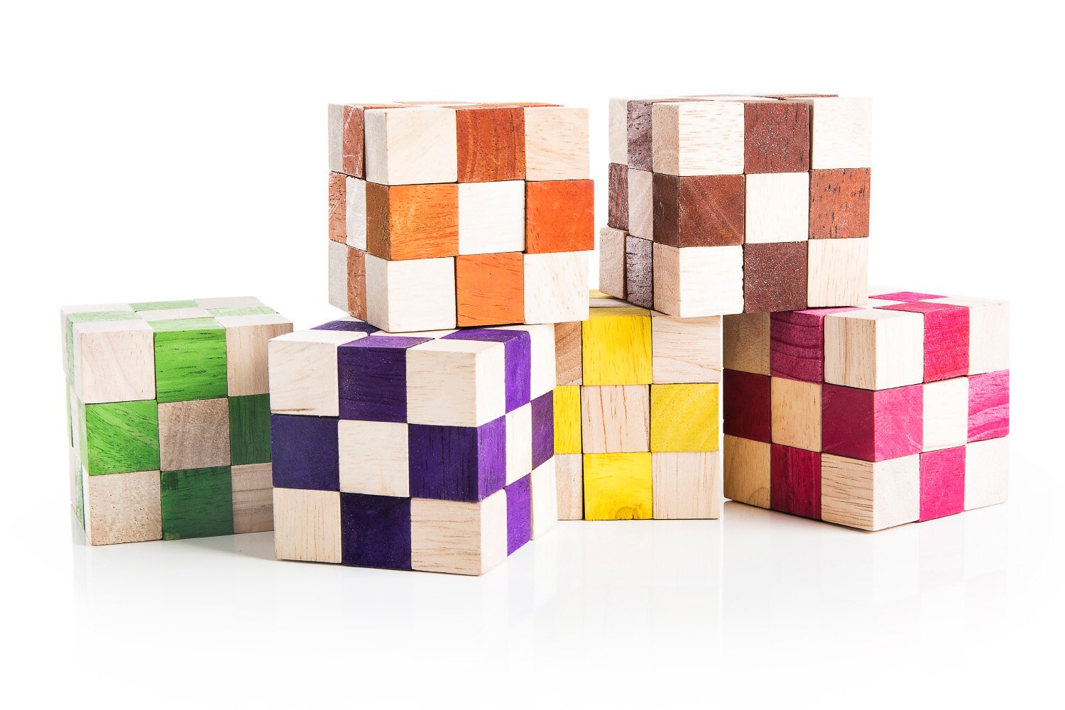 6 Snake Cube Set Multiple Configurations wooden brain