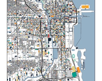 Chicago Abstract Art Travel Map Chicago Map Chicago Print