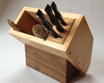 Wood utensil holder | Etsy