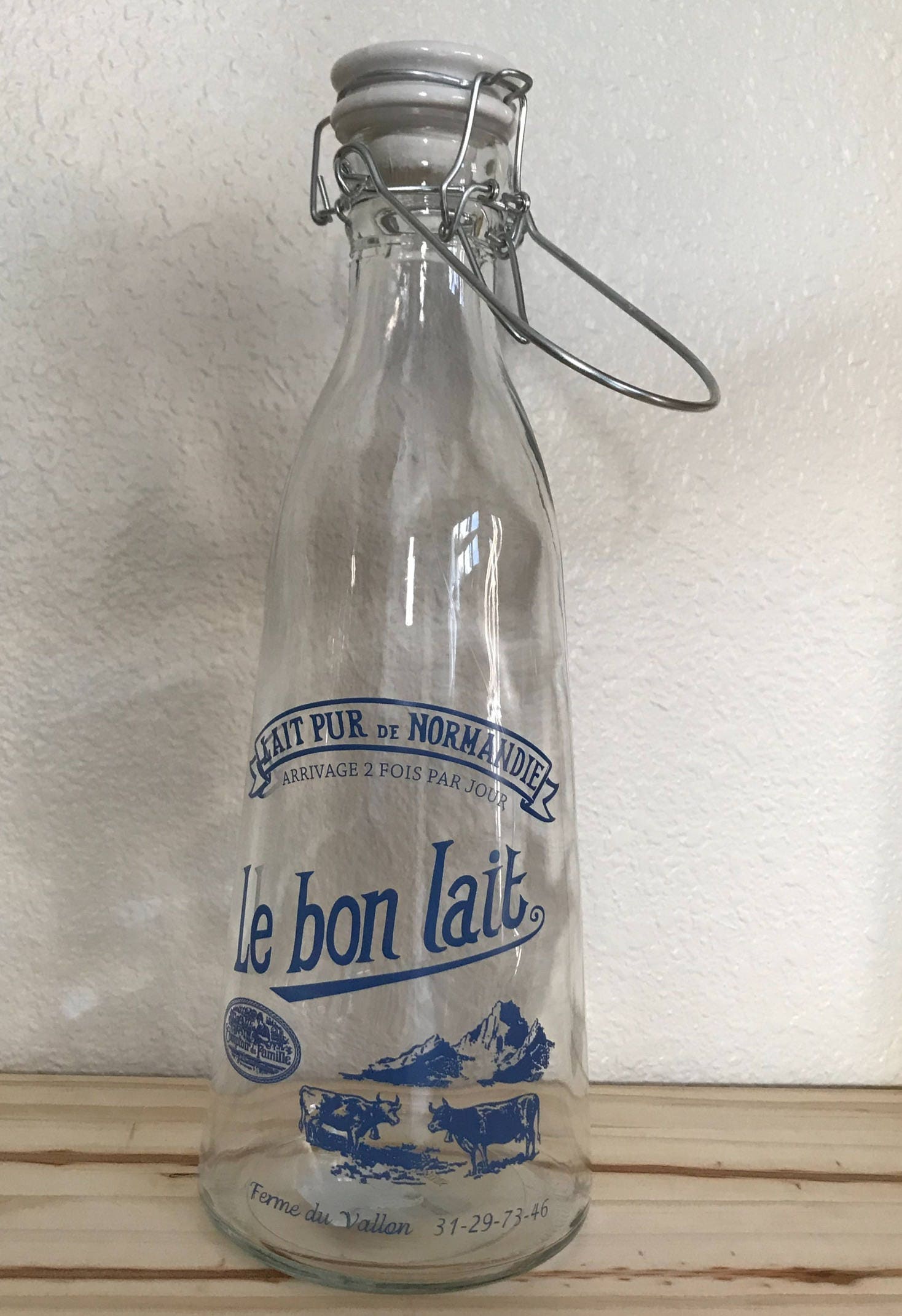 French Milk Bottle Le Bon Lait Vintage Farm Milk Cow