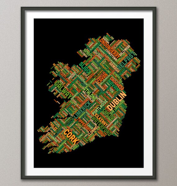 Ireland Eire City Text map Art Print 314