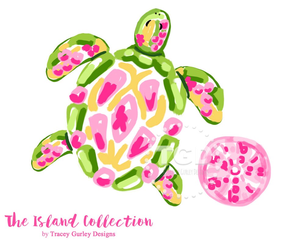 Preppy Sea Turtle clip art Preppy pink sea urchin clip art