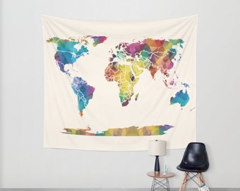 World Map Tapestry Wall hanging Modern current map print
