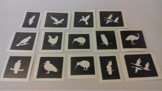 Bird themed mini small stencils for etching on glass hobby