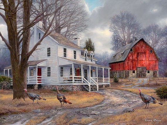 Farm Painting Nostalgic Art Colonial Artwork Painting of