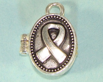 Awareness Ribbon Locket Prayer Box Charm Pendant Bronze