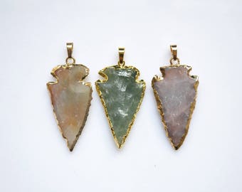 Nature clear brown arrow druzy Jade ArrowHead Pendant Agate