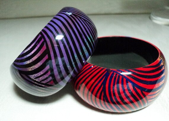 Items similar to Bangles, SET of 2, Hand Painted Wood Bangles, Wood ...