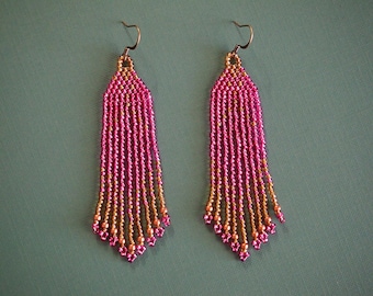 Pink beaded earrings | Etsy