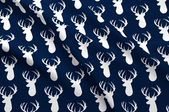 Deer Fabric Navy Deer Head Custom Fabric By Ivie Cloth Co