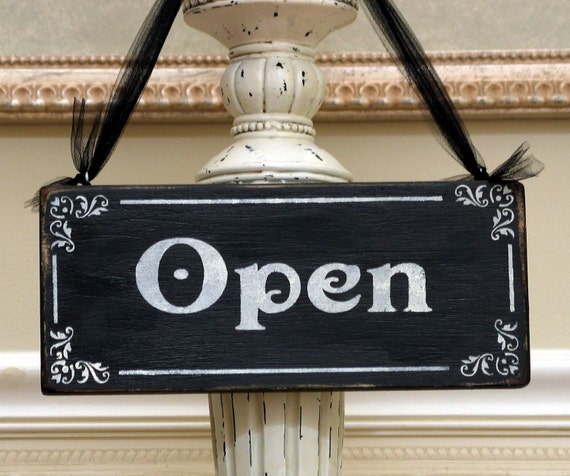 OPEN CLOSED two sided business sign shabby vintage inspired