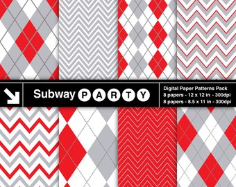 Red White Blue and Navy Argyle and Chevron Digital Papers.
