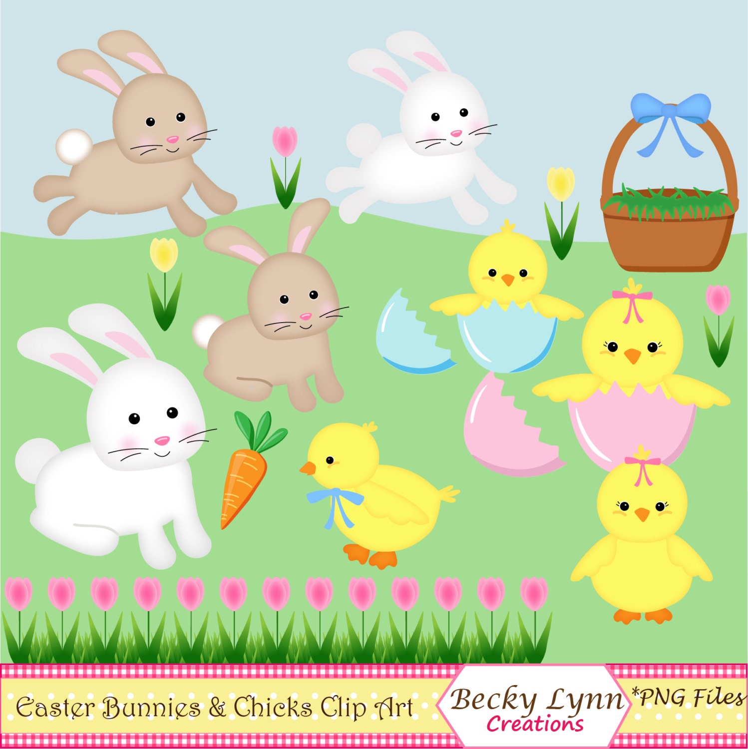 Easter Bunny Clip Art Set Chick Clip Art Easter Digital