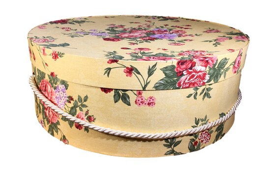 Extra Large Hat Box in Vintage Yellow Floral Decorative