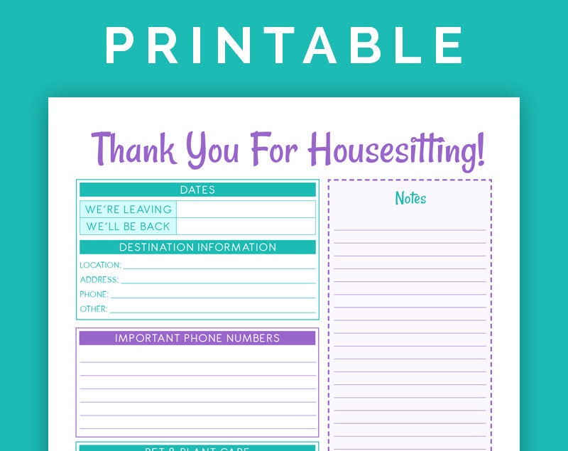 Housesitting Instructions Printable PDF