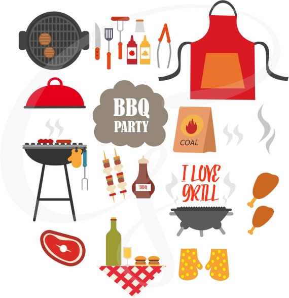 Bbq Clipart Bbq Graphics Outdoor Barbecue Clipart Set