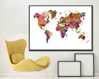 World Map Poster World Map Print Large World Map Home and