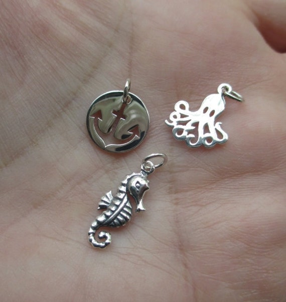 Sterling Silver Octopus Seahorse or Anchor Charmsyou choose