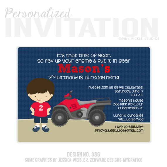 Items similar to 4 Wheeler Invitation, 4 Wheeler Birthday Party ...