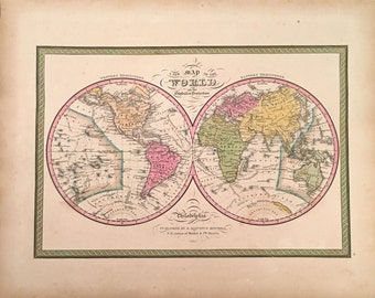 Hand Painted 'Fool's Cap' Map of the World circa