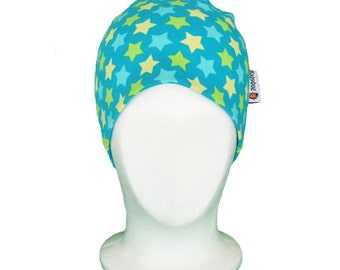 Dark Cyan Slouchy Beanie Hat With Embroidered Stars / Petrol