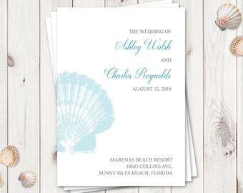 Beach Wedding Program Template Seashell Songs
