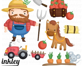 Farmer boys Farm clipart Clip Art and Digital paper set