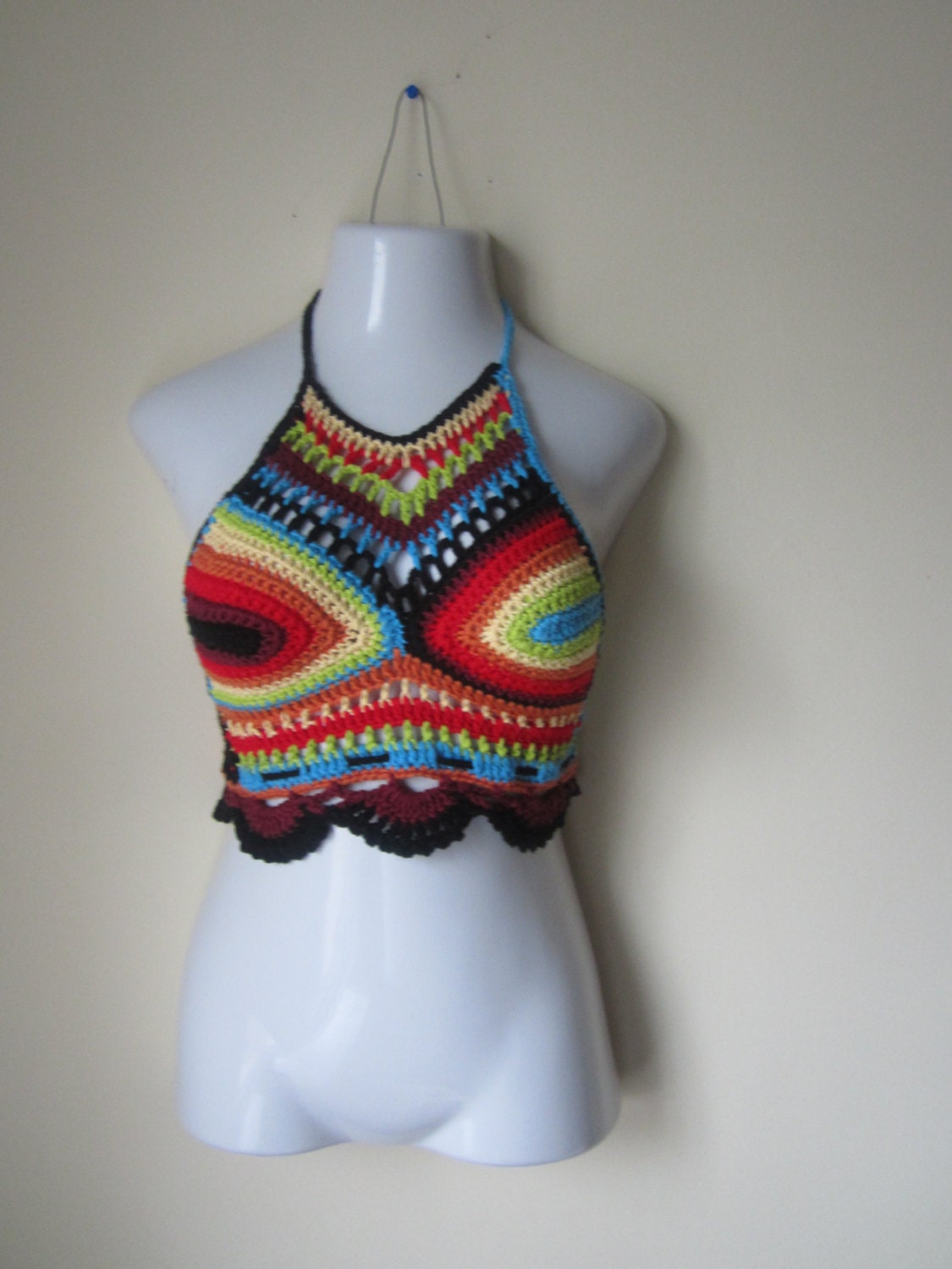 Crochet Festival Top Gypsy Top High Neck Halter Cropped