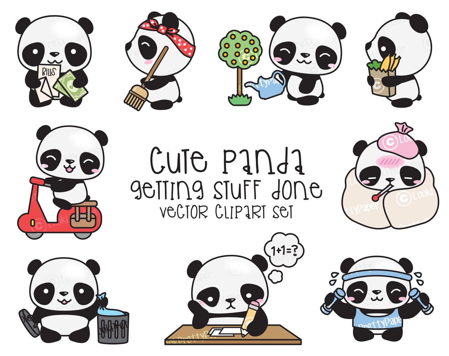 Premium Vector Clipart Kawaii Panda Cute Panda Planning