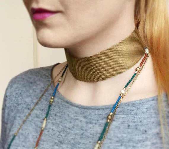 Wide Choker Metal Choker Necklace Gold Collar Mesh Choker