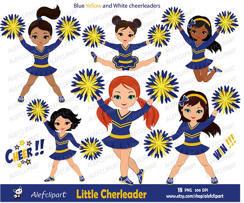Blue and Yellow Cheerleader Digital Clipart Set for Personal