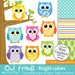Owl clipart OWL FRIENDS bright colors Digital paper and