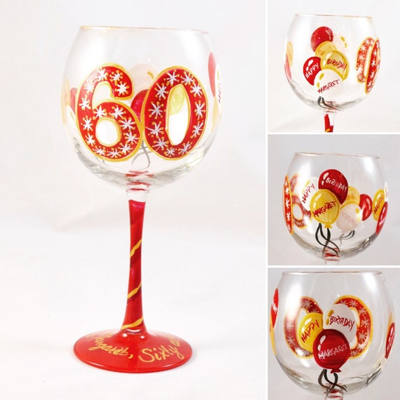 60th Birthday Hand Painted Wine Glass