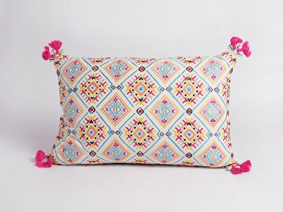 Embroidered pillow cover multicoloured handmade bohemian