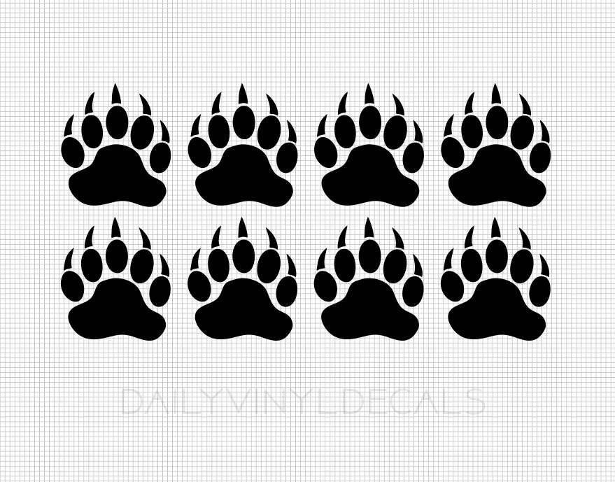 8 Pack Bear Paw Print Decals Choose size & color Bear Claw