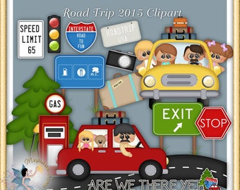 Travel Clipart Watercolor Vacation Summer Holiday Luggage Road