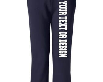 Black Fold Over Yoga Pants with Custom Wording Down the Side