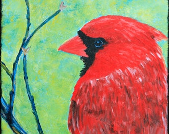 Red bird painting | Etsy