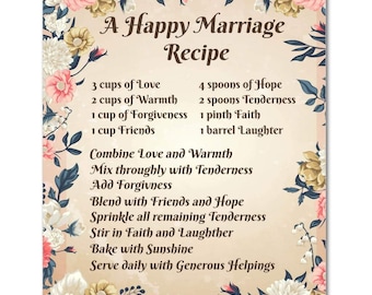 Recipe for a Happy Marriage Card Front Digital Printable